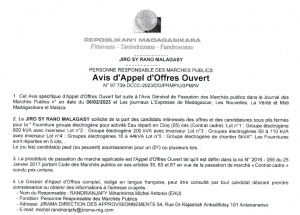 AVIS RECTIFICATIF DAOI N° 97 739-W : FOURNITURE GROUPE ELECTROGENE | JIRAMA