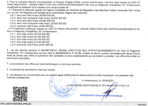 AVIS RECTIFICATIF DAOI N° 97 739-W : FOURNITURE GROUPE ELECTROGENE | JIRAMA